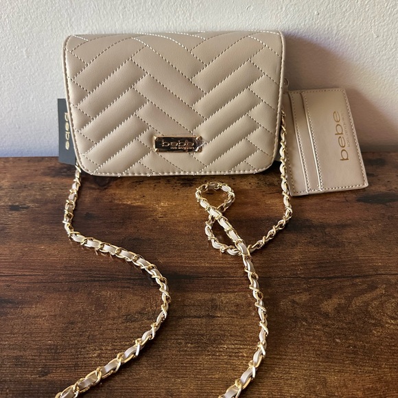 bebe | Bags | Bebe Purse Beige Quilted Crossbody Bag Credit Card Holder ...